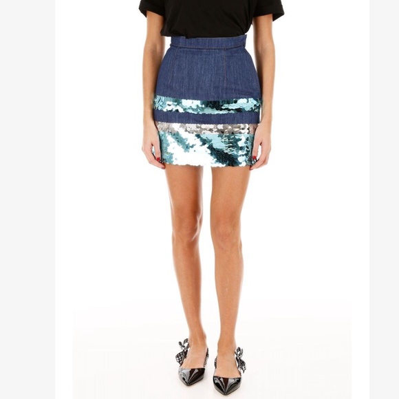 Miu Miu | Skirts | Miu Miu Sequin Embroidered Denim Skirt In Blue ...